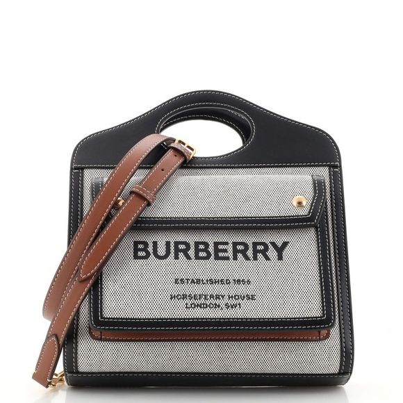 Burberry | Bags | Burberry Logo Pocket Tote Canvas With Leather Mini ...